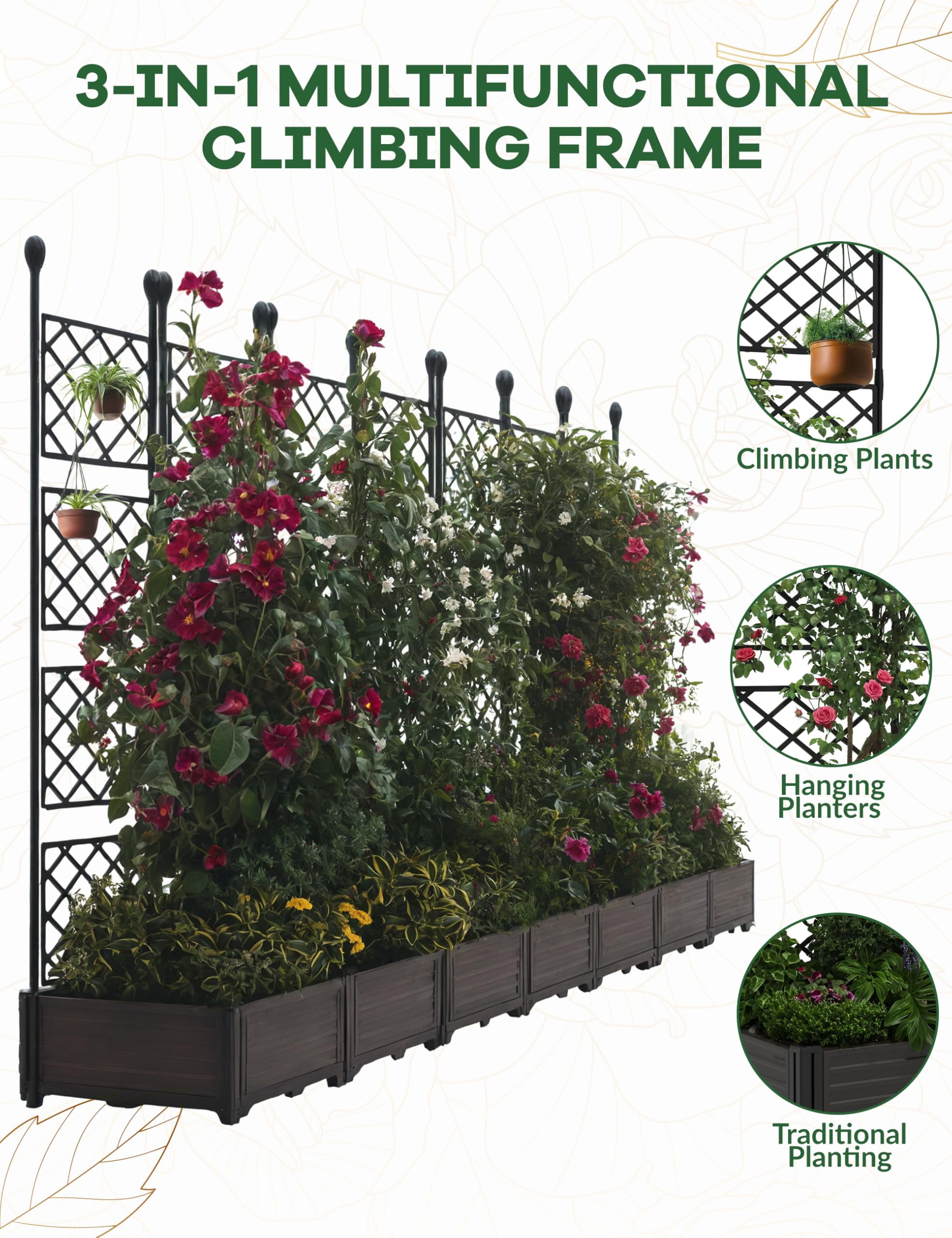 Planter Box with Lattice Trellis, Planter Box for Climbing Plants/Vines ...