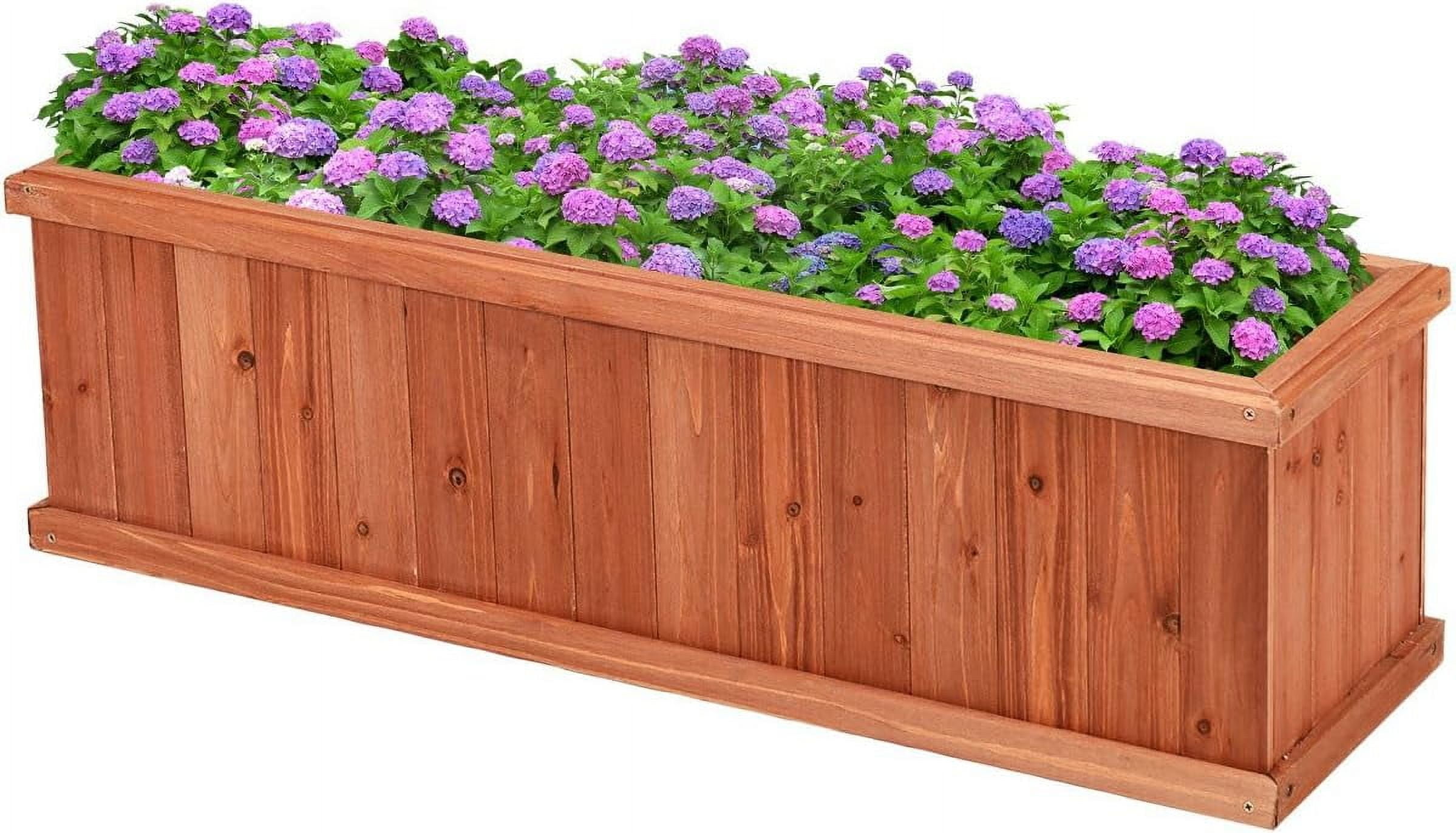 Planter Box Outdoor, Rectangle Wood Garden Planter with 2 Drainage ...