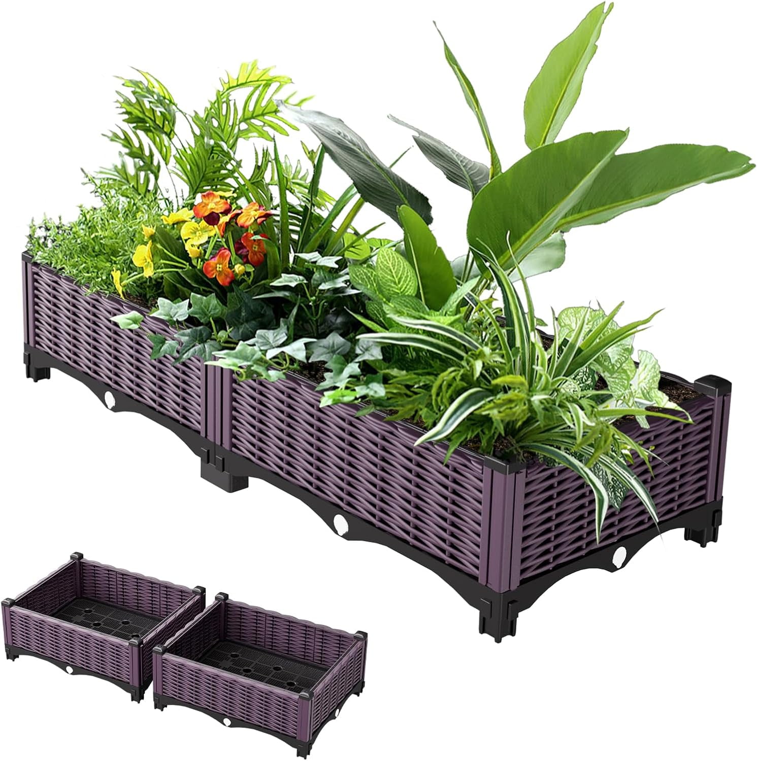 Planter Box Raised Garden Bed with Reinforced Support Rods, Drainage ...