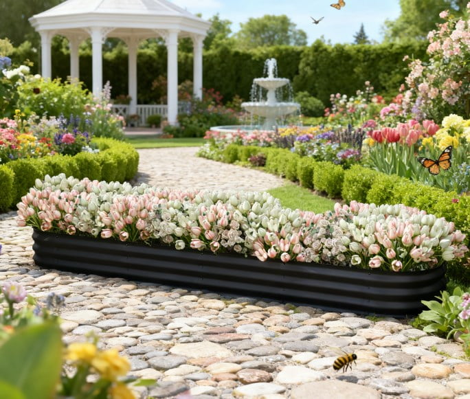 Planter Box with Safety Edging, Metal Galvanized Raised Garden Bed Kit ...