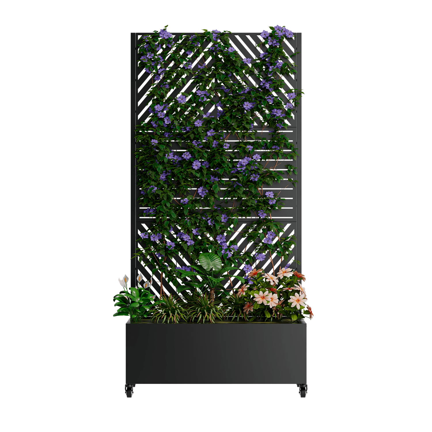 Planter Box with Trellis, Metal Raised Garden Bed with 4 Wheels Trellis ...