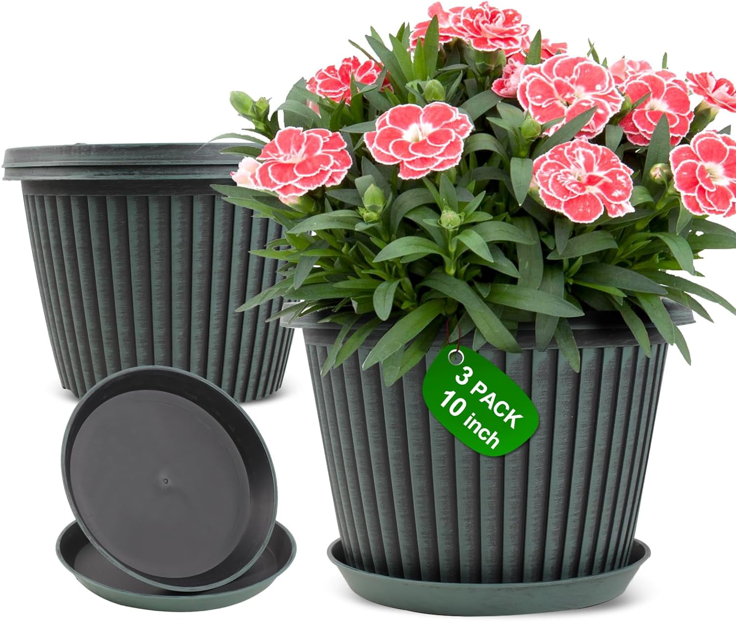 Planter-Pots-for-Plants-Indoor-Outdoor, 3 Pack 10 Inch Plastic Flower ...
