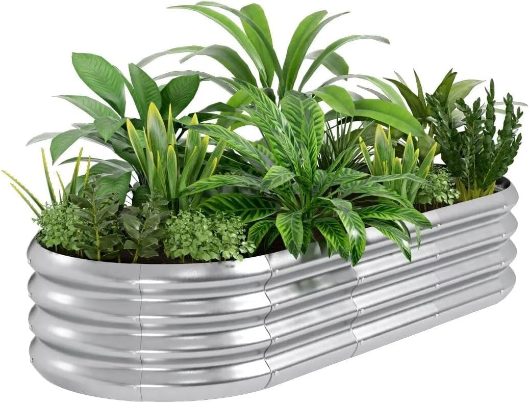 Planter Raised Beds, 5X2X1 FT Land Guard Oval Galvanized Steel Planter ...