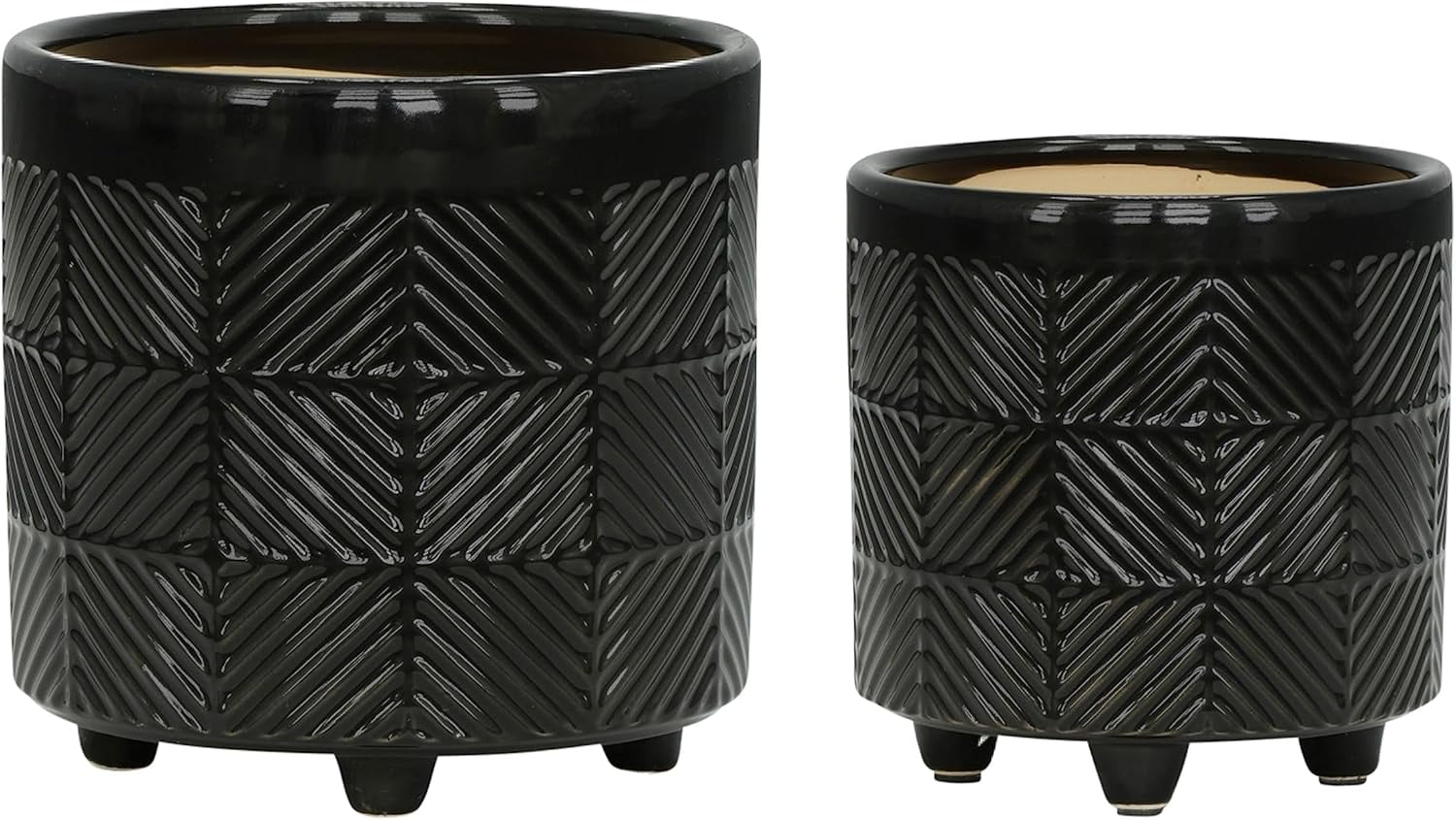 Planter Set - Shiny Black Textured Design, 6" Planter, 8" Planter, For ...