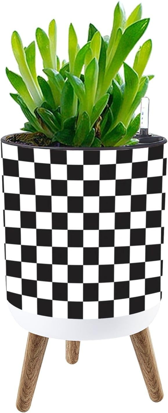 Planter with Stand Black White Checkered Pattern Chess Pattern Black ...