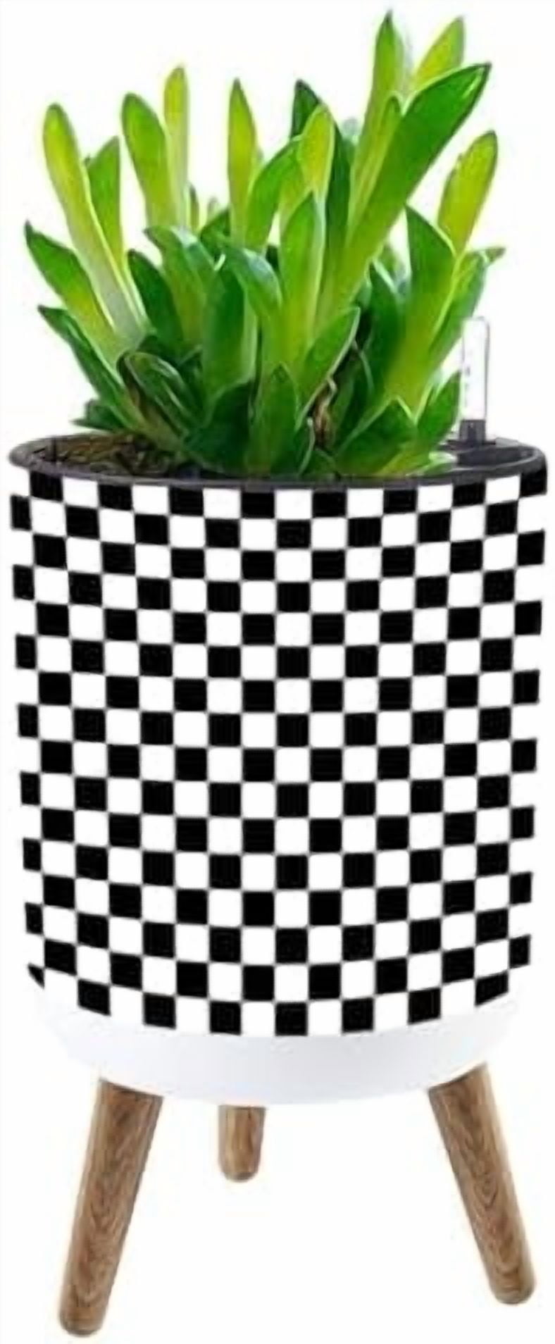 Planter with Stand Black white checker pattern Abstract checkered ...
