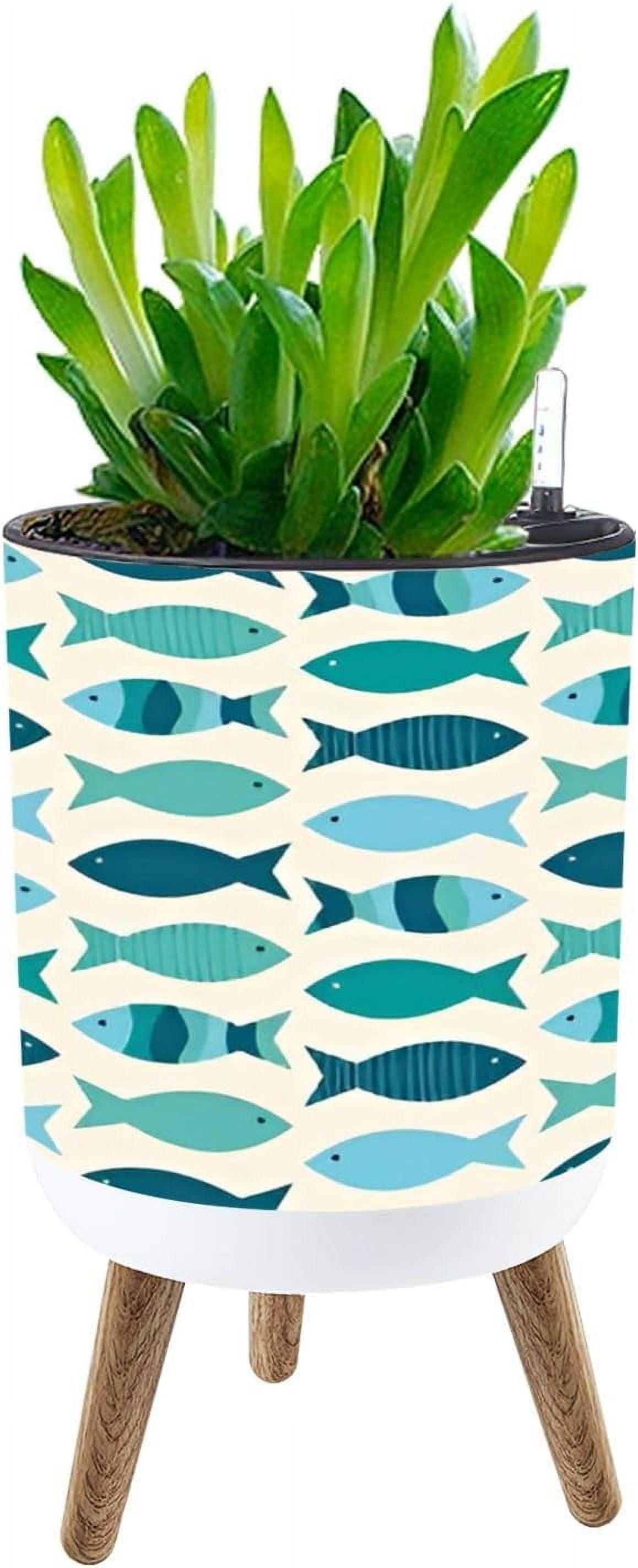 Planter with Stand Coastal fish pattern blue teal green fish a Modern ...