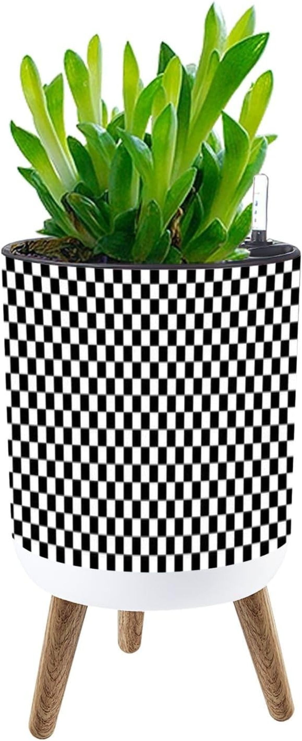 Planter with Stand Horizontal Black White Checked Sport Plant Pot with ...