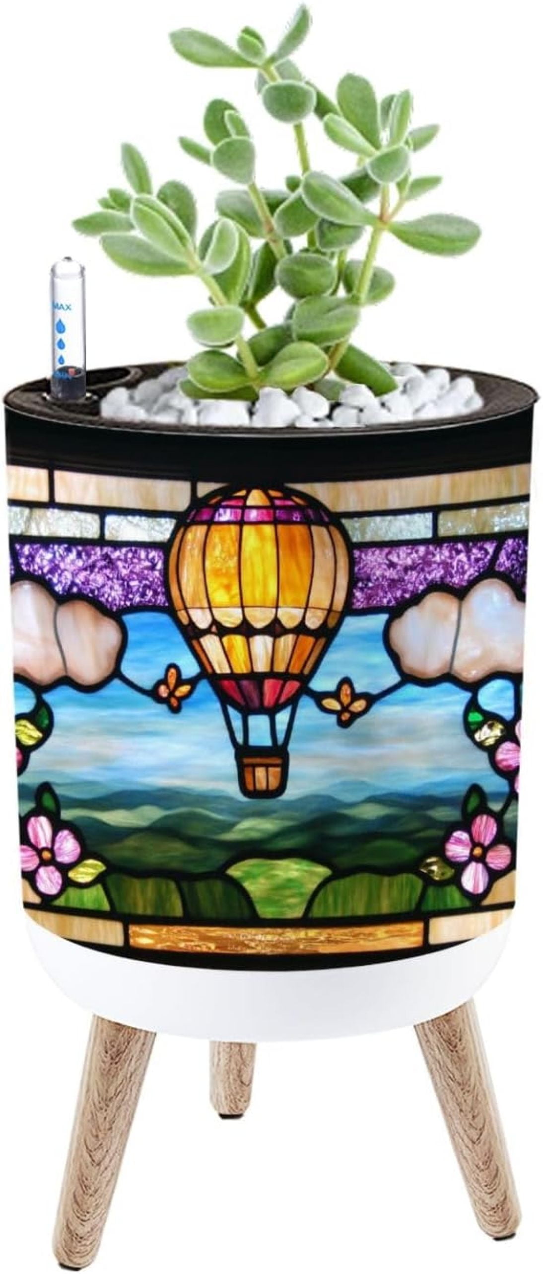 Planter with Stand Hot Air Balloon Flowers Stained Glass Landscape ...