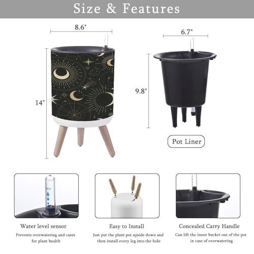 Planter with Stand Magic sun constellations moons stars Gold decorative ...