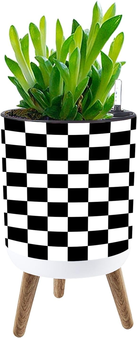 Planter with Stand Seamless Black White Square Grid Pattern for Pot ...