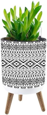 Planter with Stand Seamless Etnic Black White Color BW Tribal Aztec ...