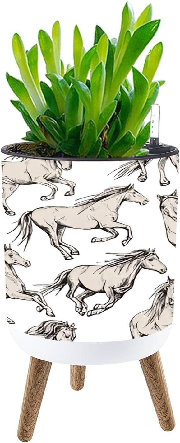 Planter with Stand Seamless Pattern Running Beautiful Beige Horses ...