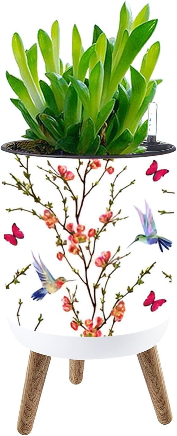 Planter with Stand floral pattern hand drawn hummingbirds tropical ...