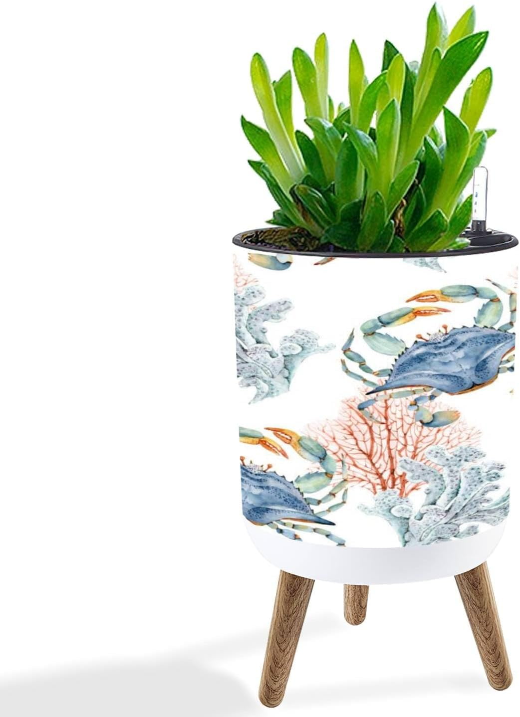 Planter with Stand sea blue crabs corals watercolor painted nautical ...