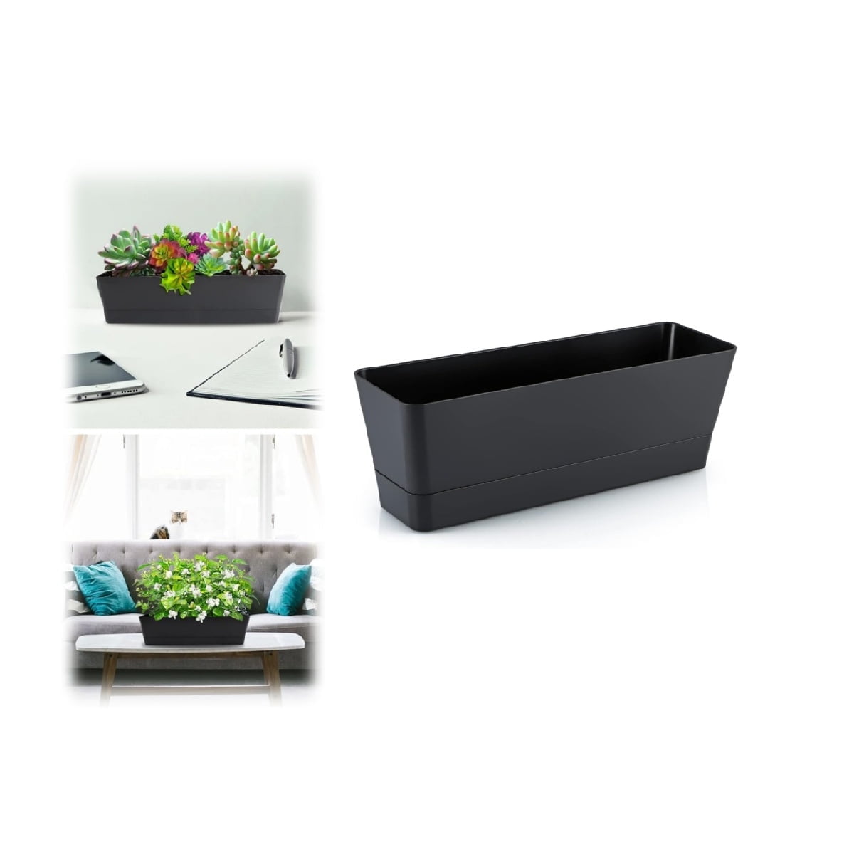 Planter Windowsill Box,Black Rectangle Planter Box with Drainage Holes ...