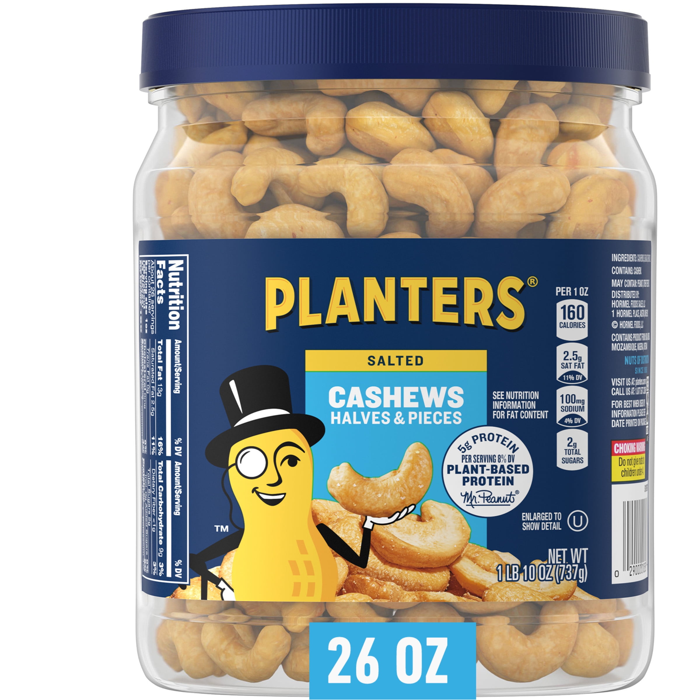 Planters Cashews Halves & Pieces, 1.63 lb Container - Walmart.com