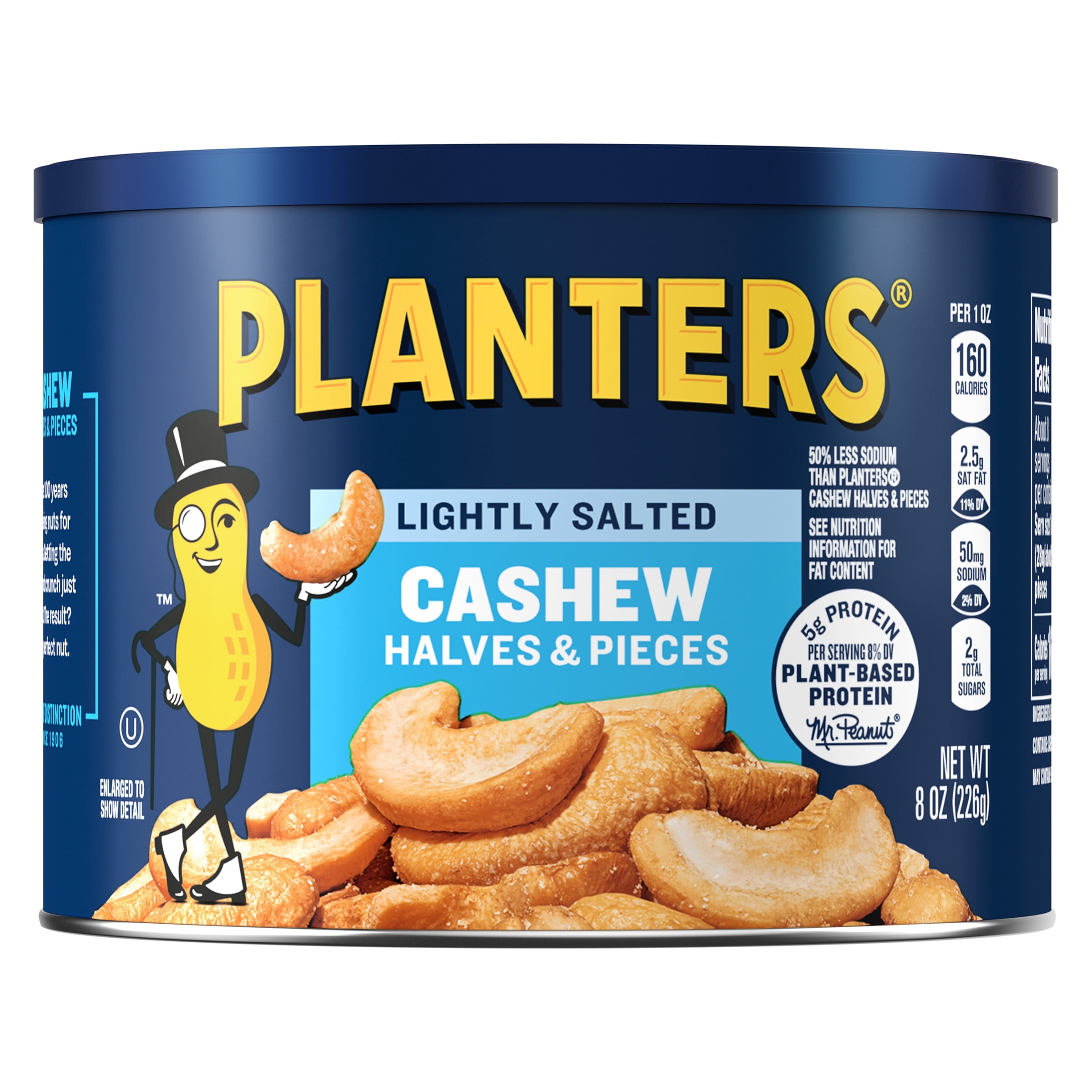Planters Lightly Salted Cashews Halves & Pieces, 8 oz Canister - Walmart.com