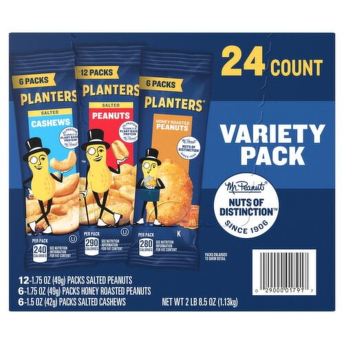Planters Cashews and Peanuts Variety Pack, 24 count, 2 lb 8.5 oz( pack ...