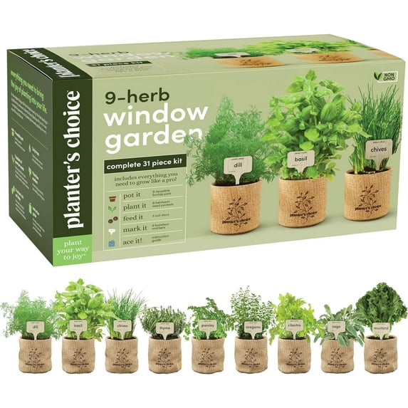 Planter's Choice Herb Growing Kit, 9 Gourmet Herbs, Indoor Garden with ...