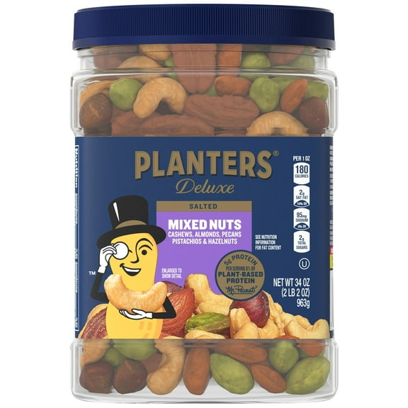 PLANTERS Deluxe Salted Mixed Nuts, Party Snacks, Plant Based Protein ...