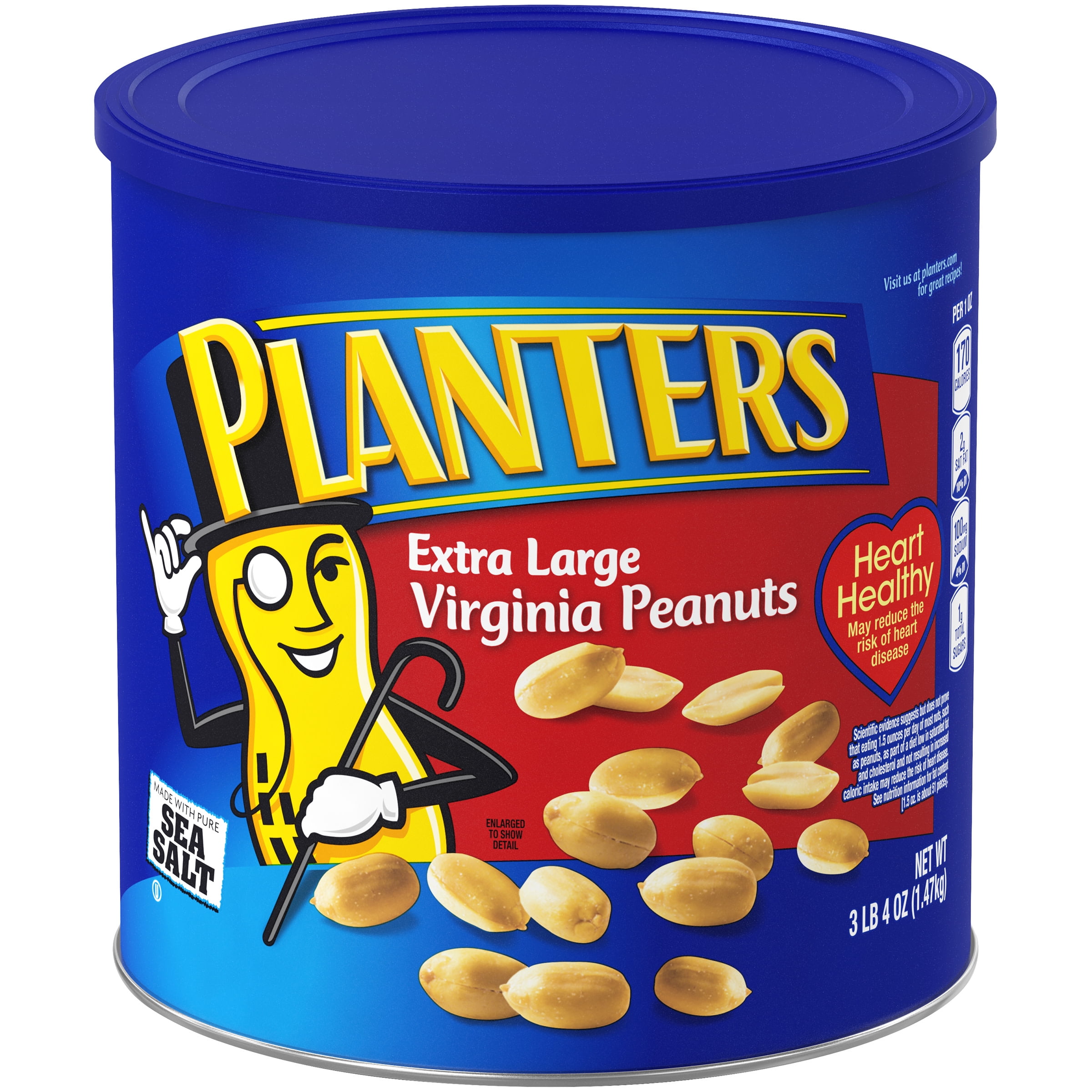 Planters Extra Large Virginia Peanuts with Sea Salt, 3.25 oz Canister ...