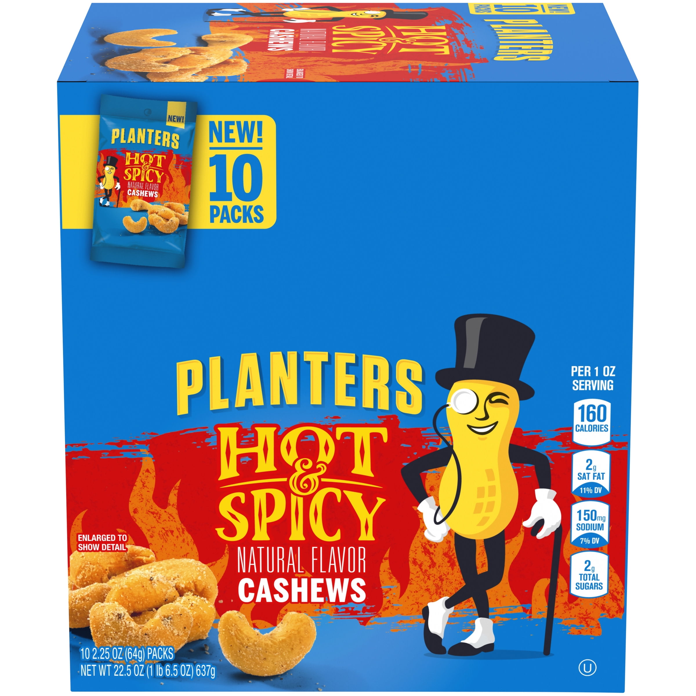 Planters Hot & Spicy Cashews, 10 ct Box, 2.25 oz Packs - Walmart.com