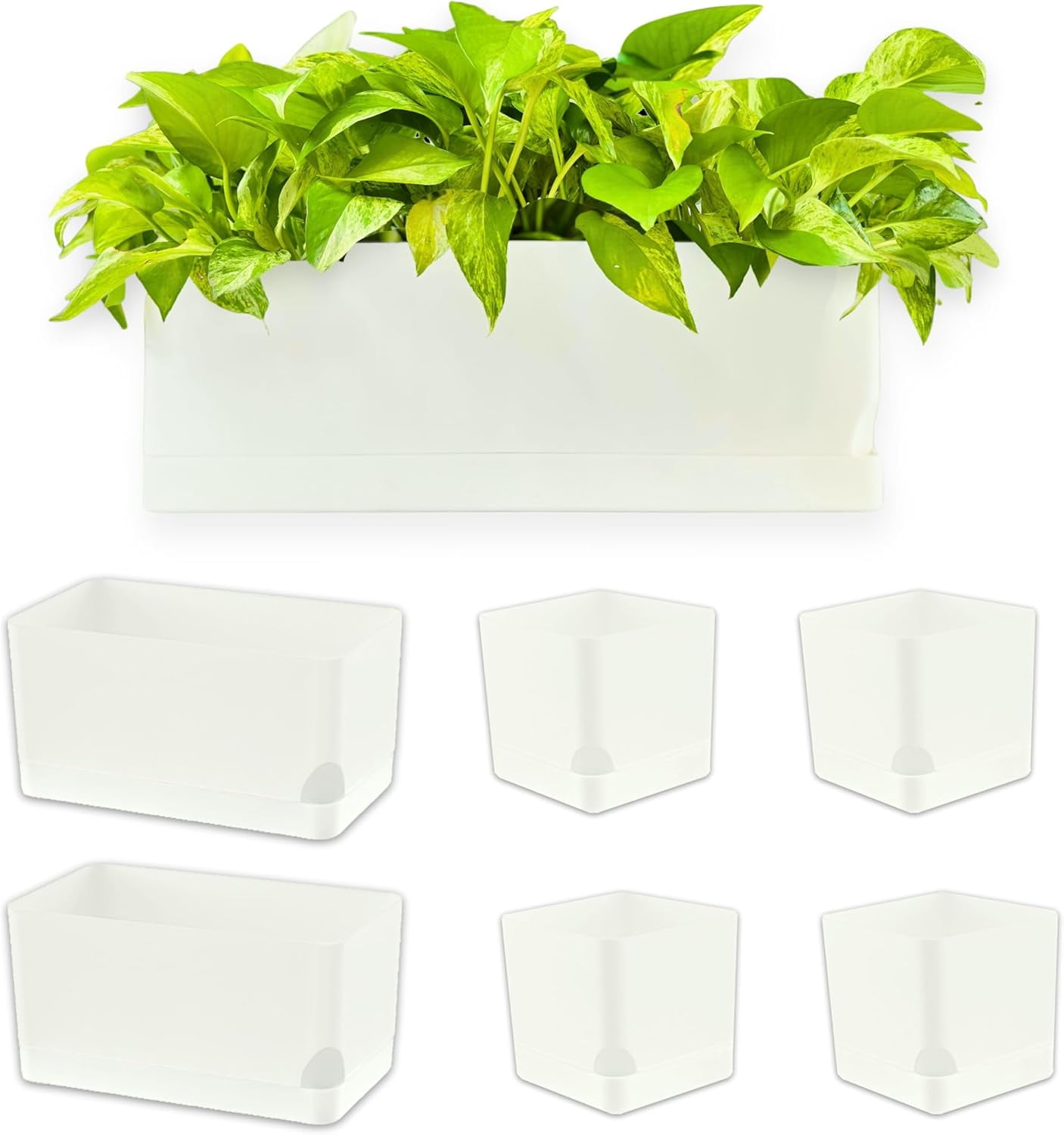 Planters for Indoor Plants (7 Pack) White Rectangular Self-Watering ...