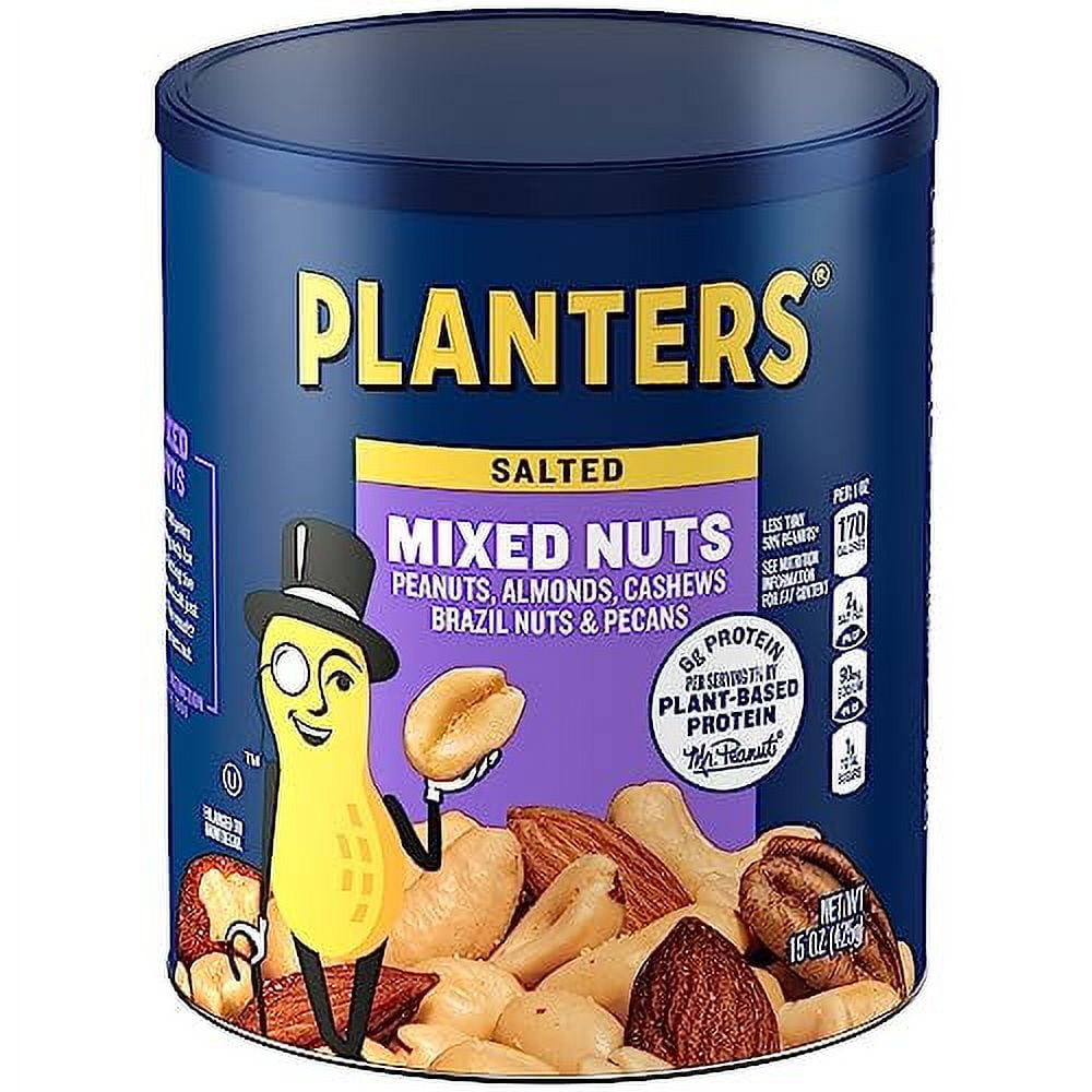 Planters Mixed Nuts (15 oz Canister) - Variety Mixed Nuts with Less ...