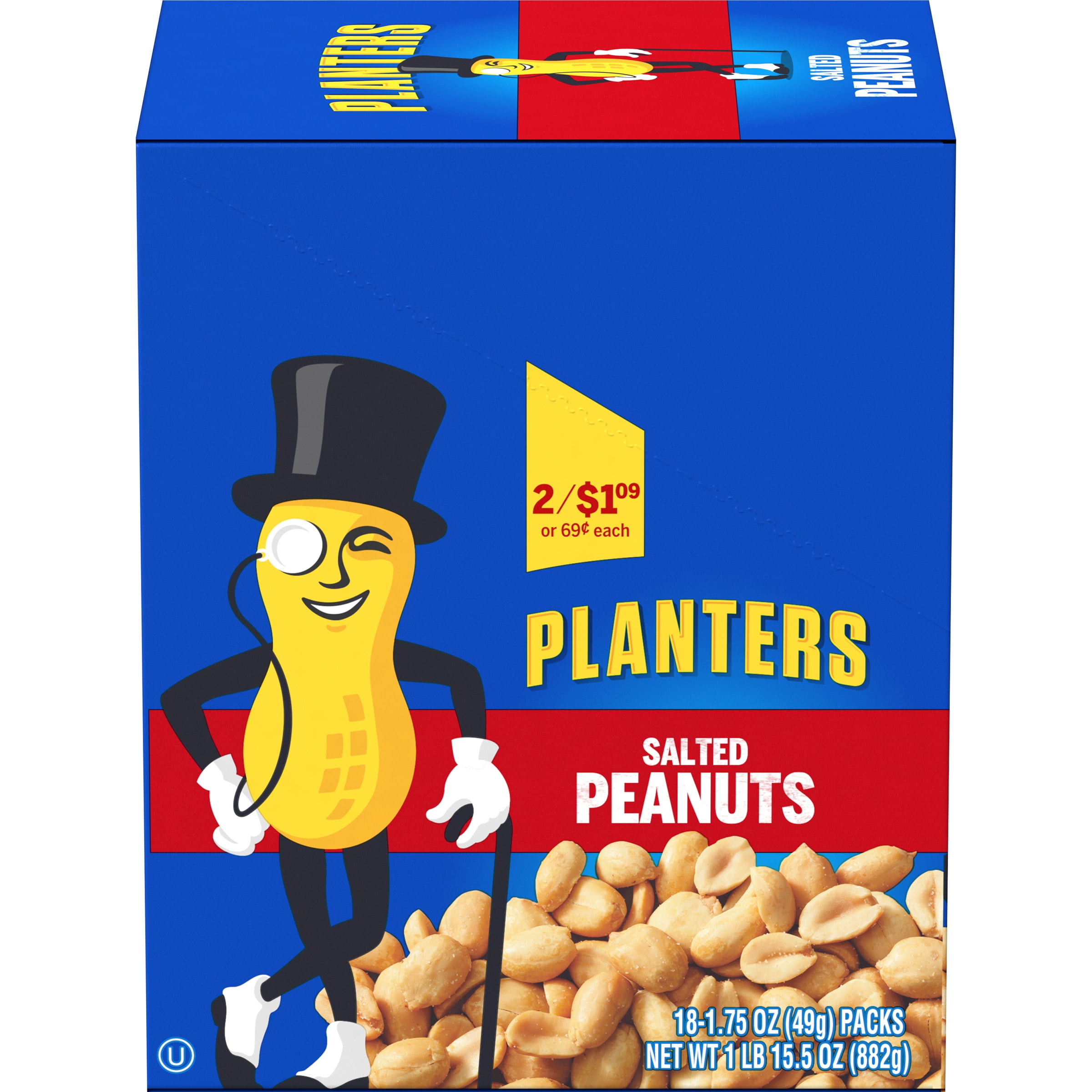 PLANTERS Salted Peanuts, 18 ct Box, 1.75 oz Packs, 13g Protein, Kosher ...