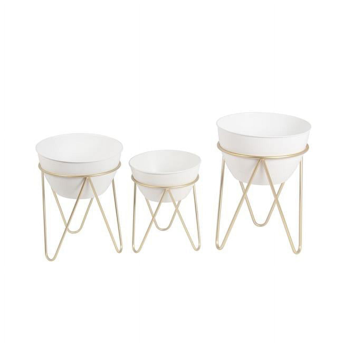 Planters with Gold Finished Metal Rod 3 Leg Bases, White - Set of 3 ...