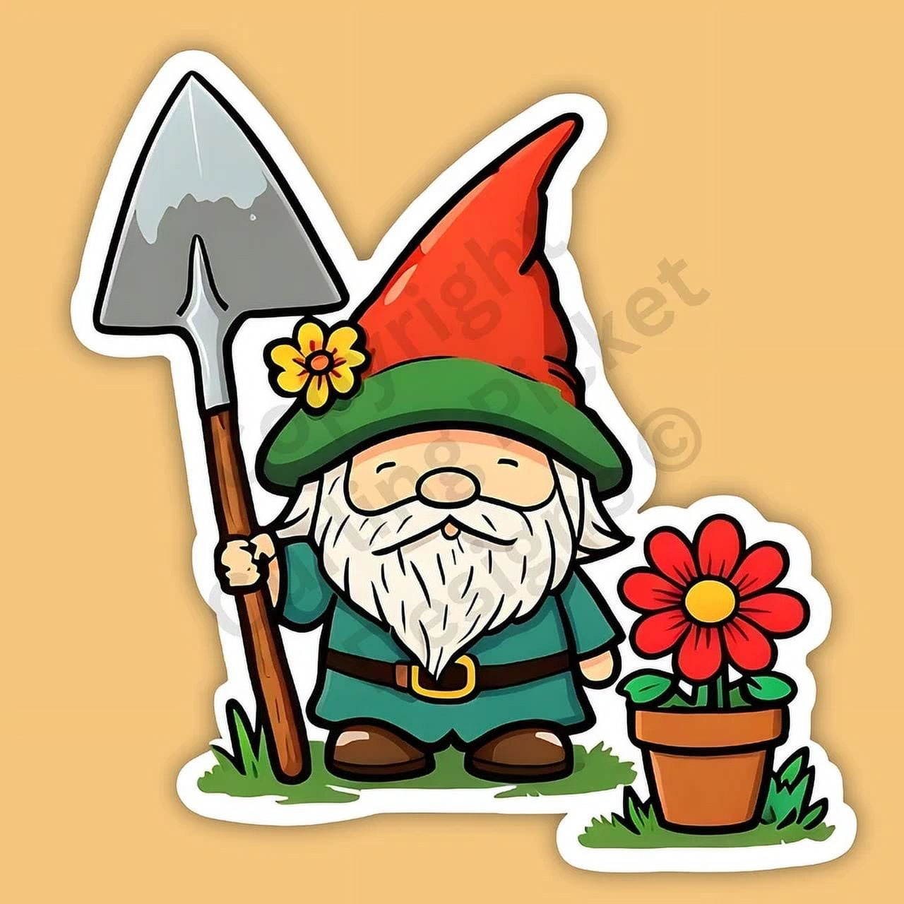 Planting Garden Gnome With Shovel And Flower Pot Cute Sticker Phone ...
