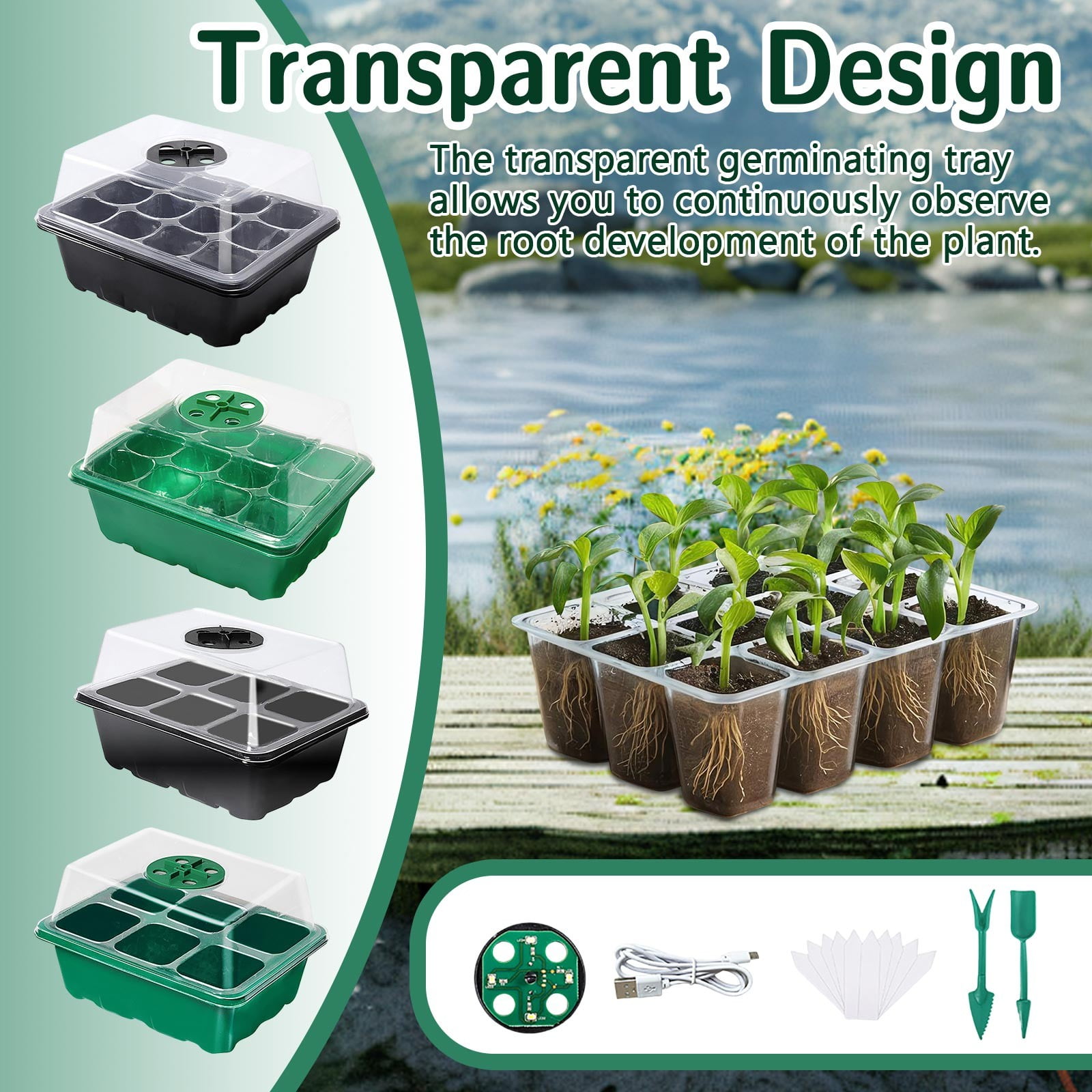 Planting Tools Garden Gadgets 6-hole/12-hole Seedling Tray With Light ...