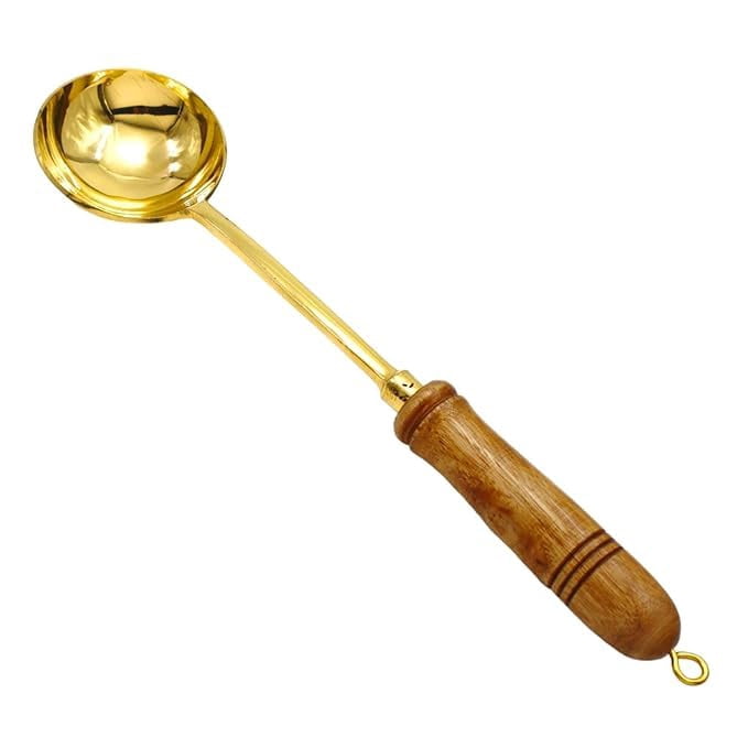 Planto Living Pure Brass LadleGolchi Spoon with Wooden Handle for ...