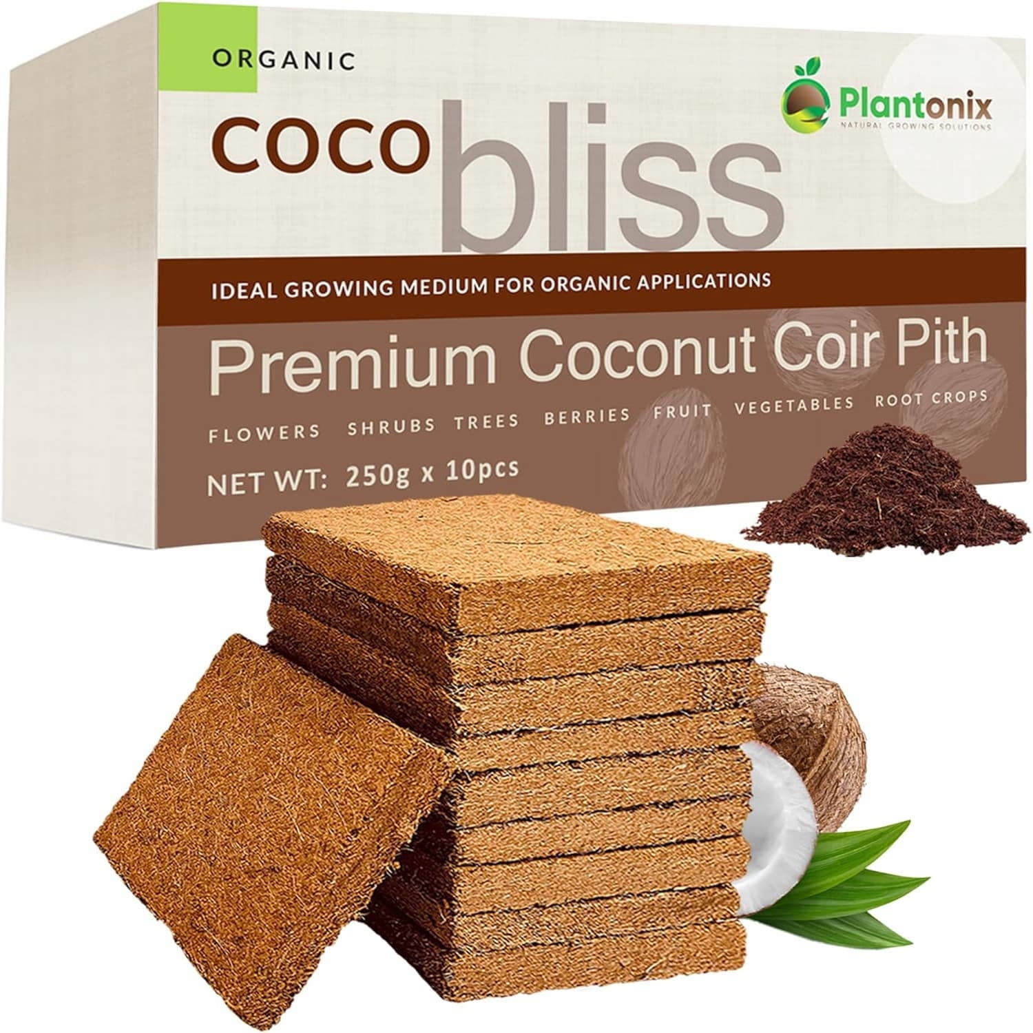 Plantonix Coco Bliss Coco Coir/ Pith Soil Medium 250g 10 Bricks 1.2 cu ...