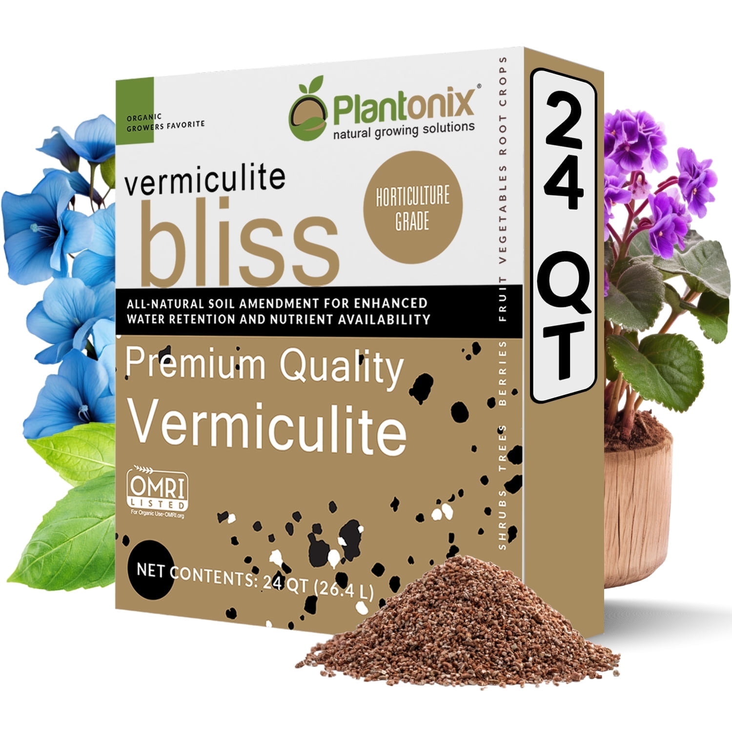 Plantonix Vermiculite Bliss (24 Qts) - Organic Vermiculite for Plants ...