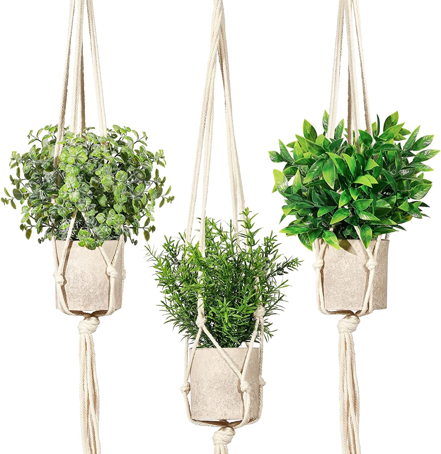 Plants 3 Pack Mini Fake Hanging with Macrame Plant Hangers Decorative ...