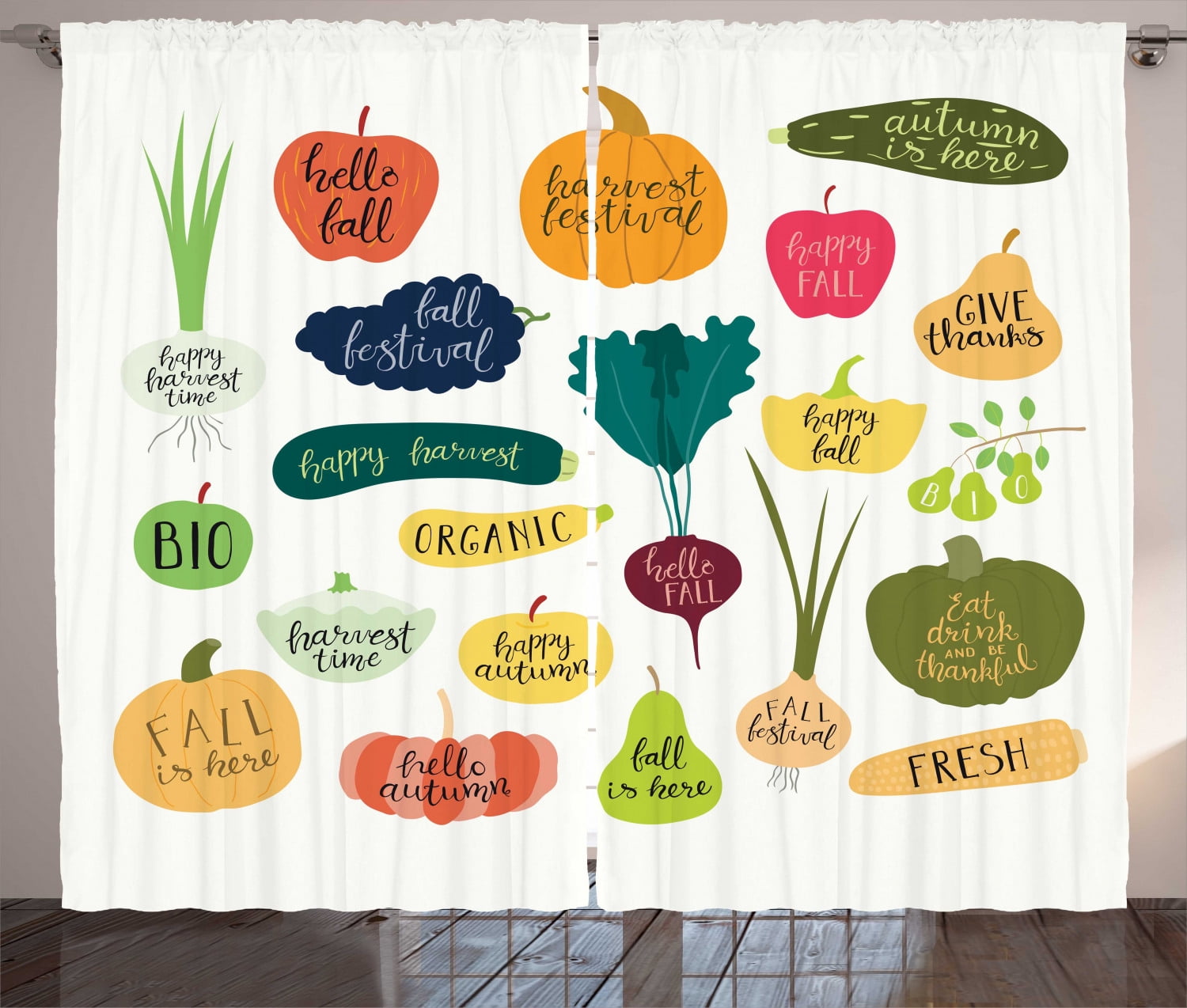 Plants Curtains 2 Panels Set, Pumpkin Squash Onions Pears Grapes Apples ...