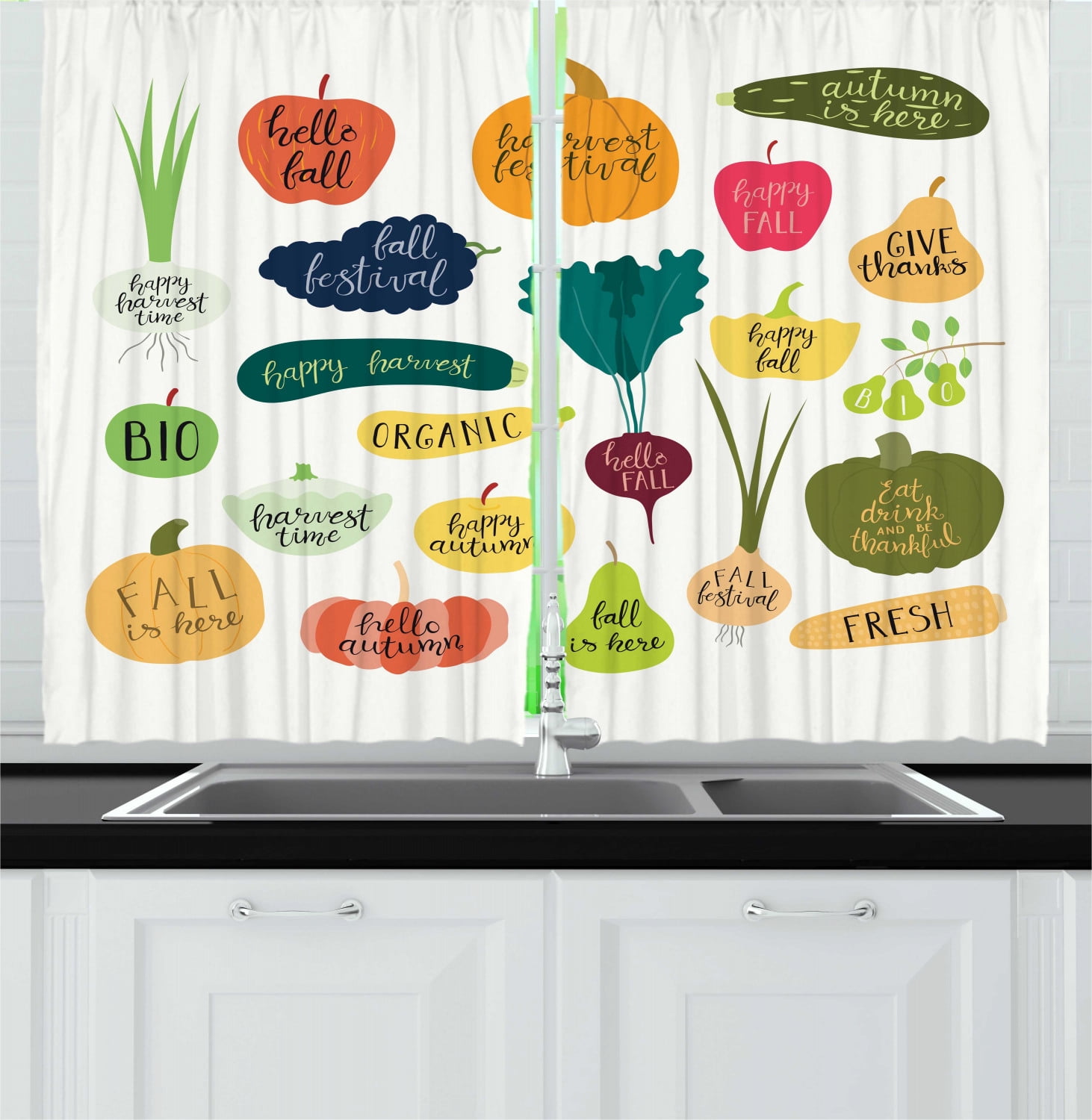 Plants Curtains 2 Panels Set, Pumpkin Squash Onions Pears Grapes Apples ...