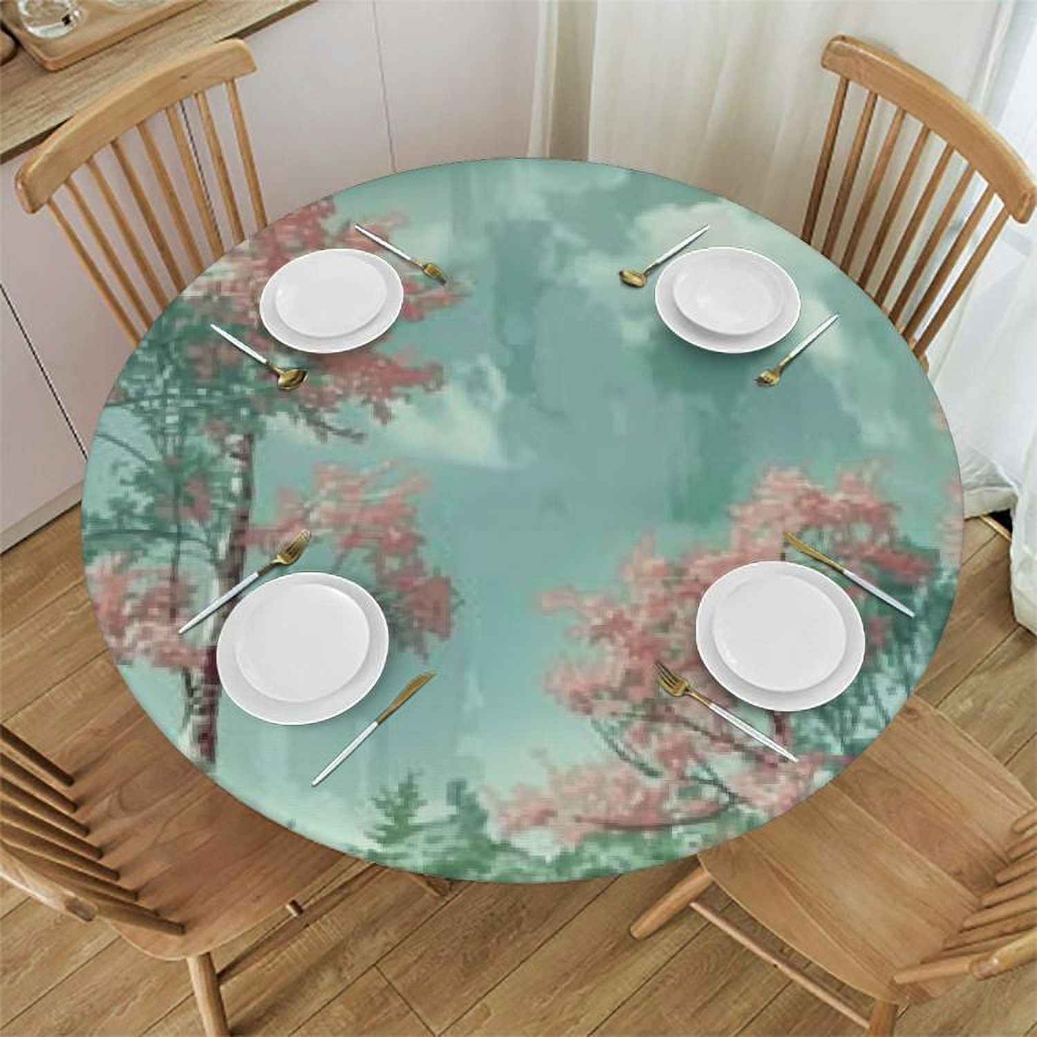 Plants Elastic Round Tablecloth Aesthetics Tree Forest Oil Painting ...