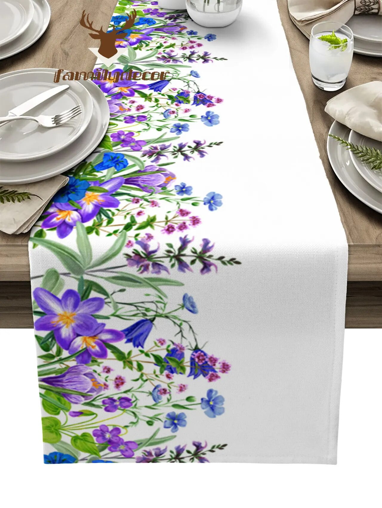 Plants Field Flowers Herbs Purple White Table Runner Home Wedding Table ...
