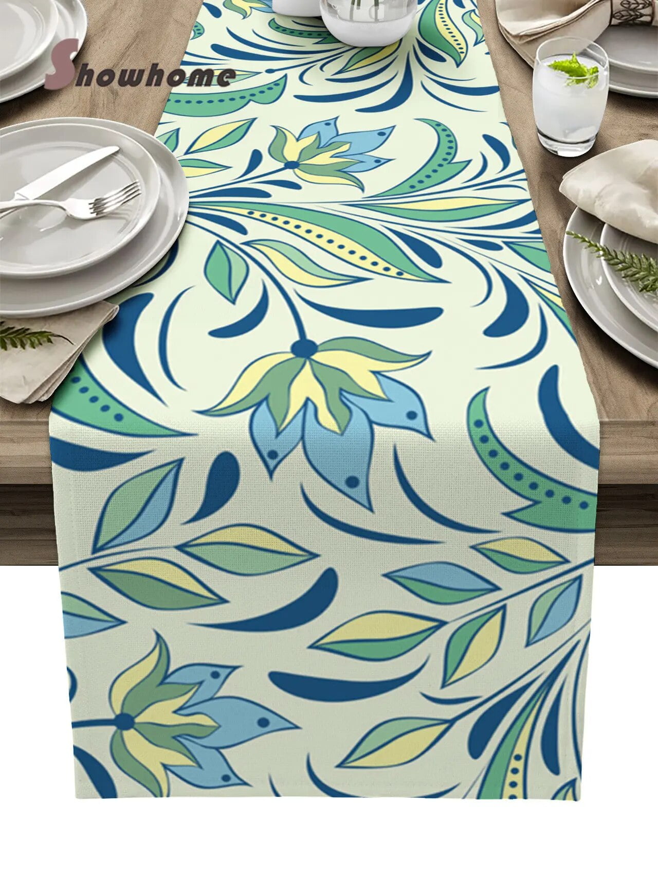 Plants Flowers And Leaves Table Runner Hotel Party r Dining Tablecloth ...