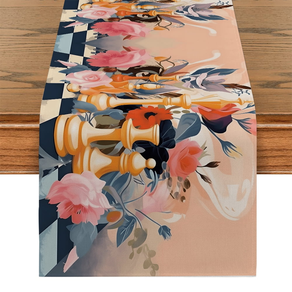 Plants Flowers Chess Table Runners Kitchen Table r Farmhouse Washable ...