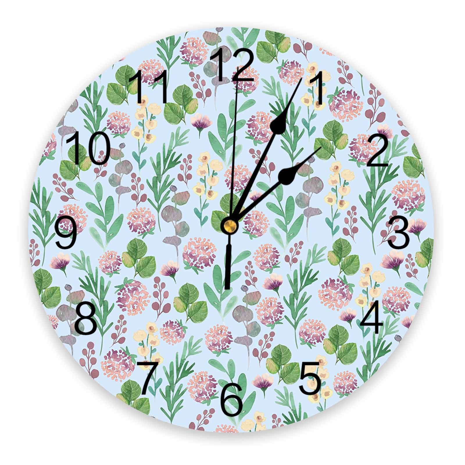 Plants Flowers Leaves PVC Wall Clock Bedroom ration Wall Clock Modern ...