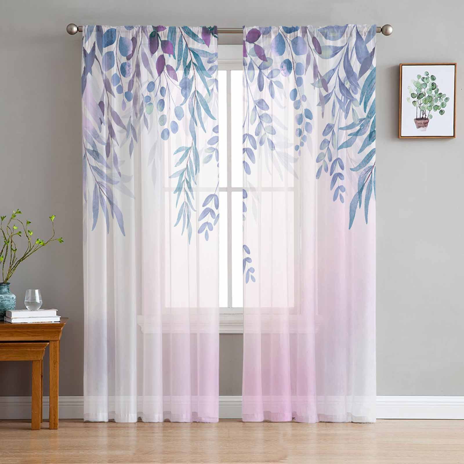 Plants Flowers Plant Watercolors Countryside Sheer Curtains for Living ...