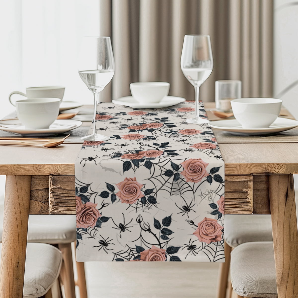 Plants Flowers Roses Spider Webs Table Runner Kitchen Table r Farmhouse ...