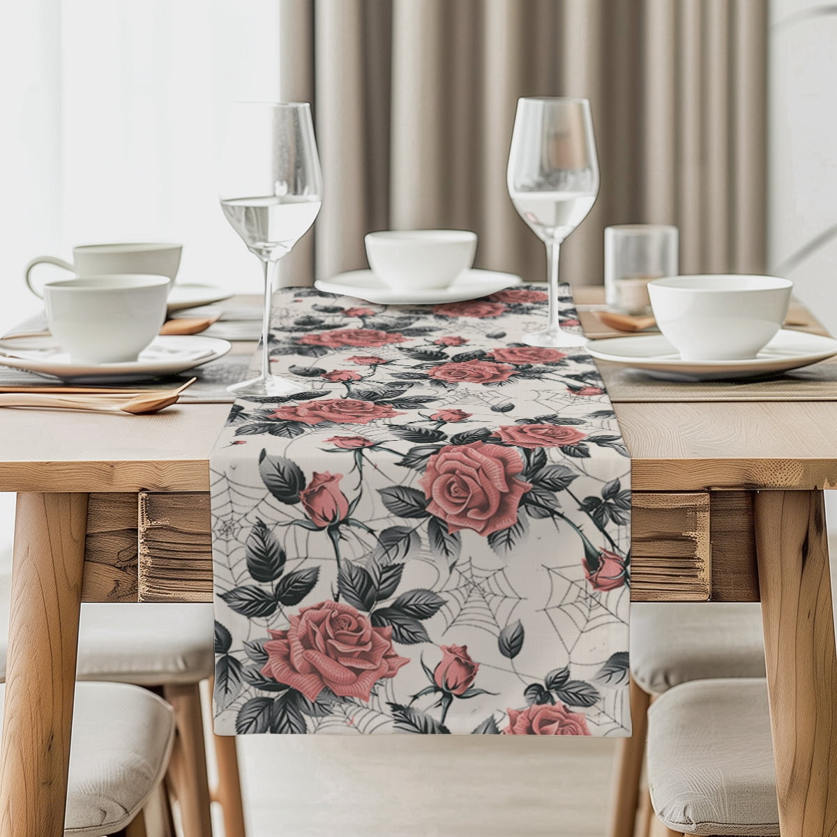 Plants Flowers Roses Spider Webs Table Runner Kitchen Table r Farmhouse ...