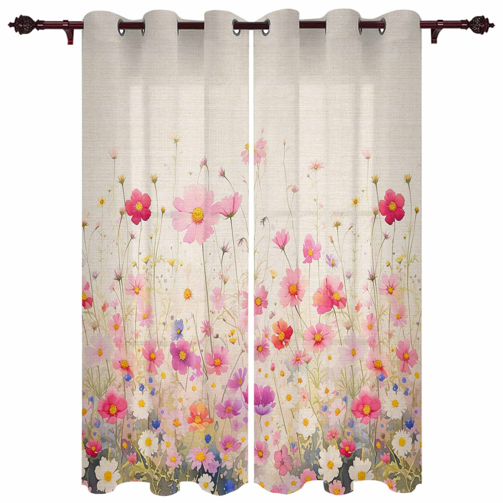 Plants Flowers Watercolor Modern Window Curtains for Living Room Luxury ...