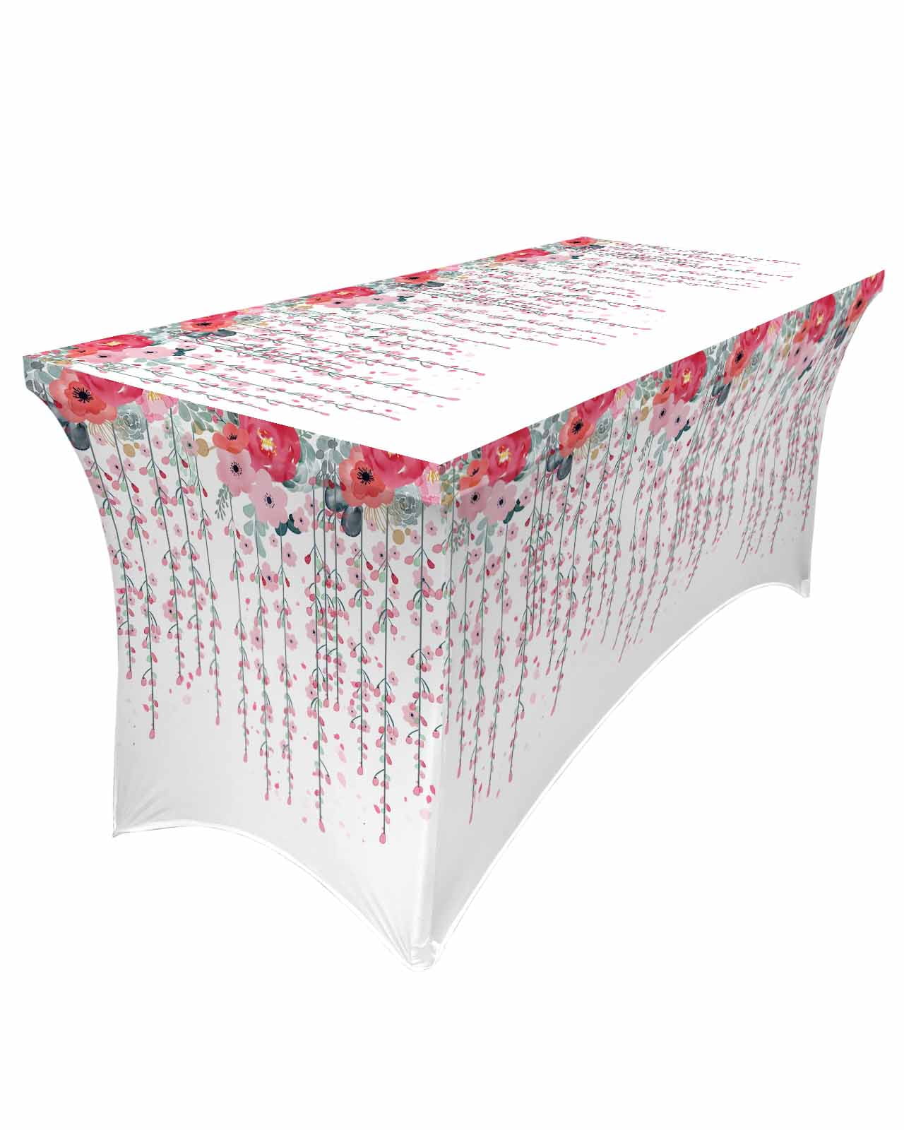 Plants Flowers Watercolor Rectangular Elastic Table Skirt Wedding Hotel ...