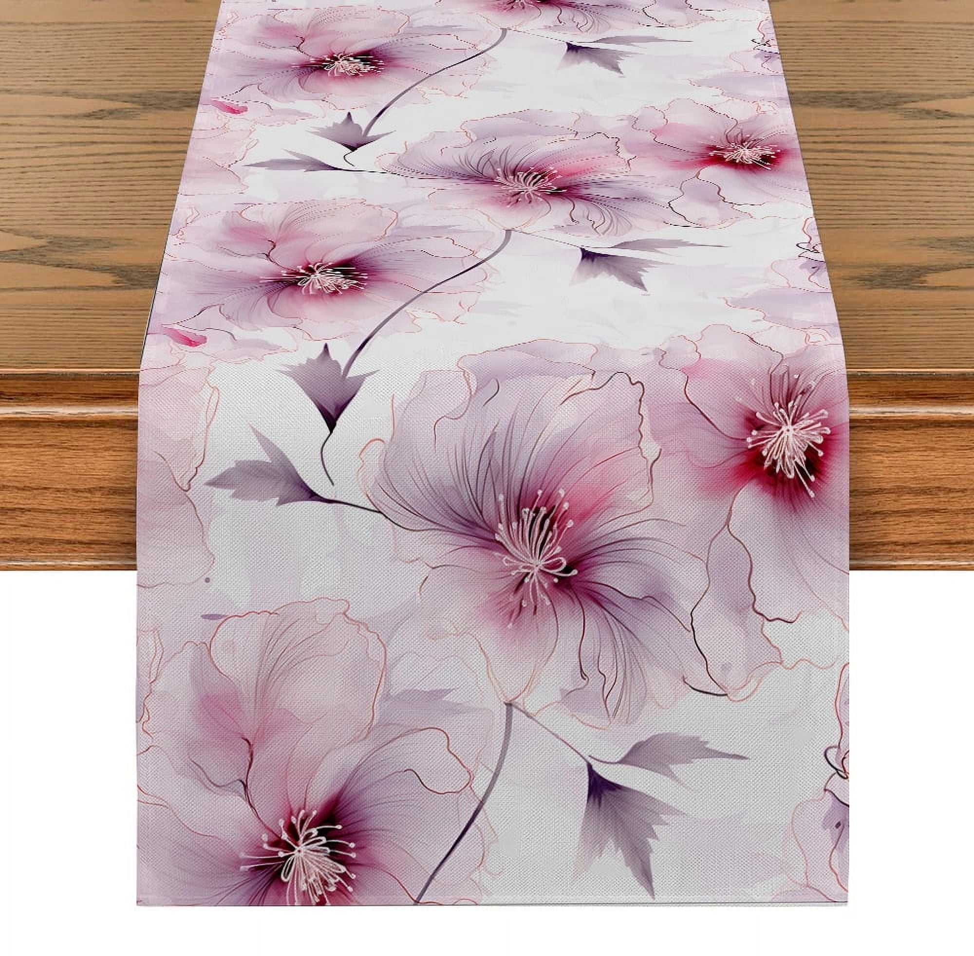 Plants Flowers Watercolor Table Runner Kitchen Dining Table ration for ...